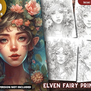 Elven Fairy Princess Coloring Pages for Adults and for Kids for Relax ...