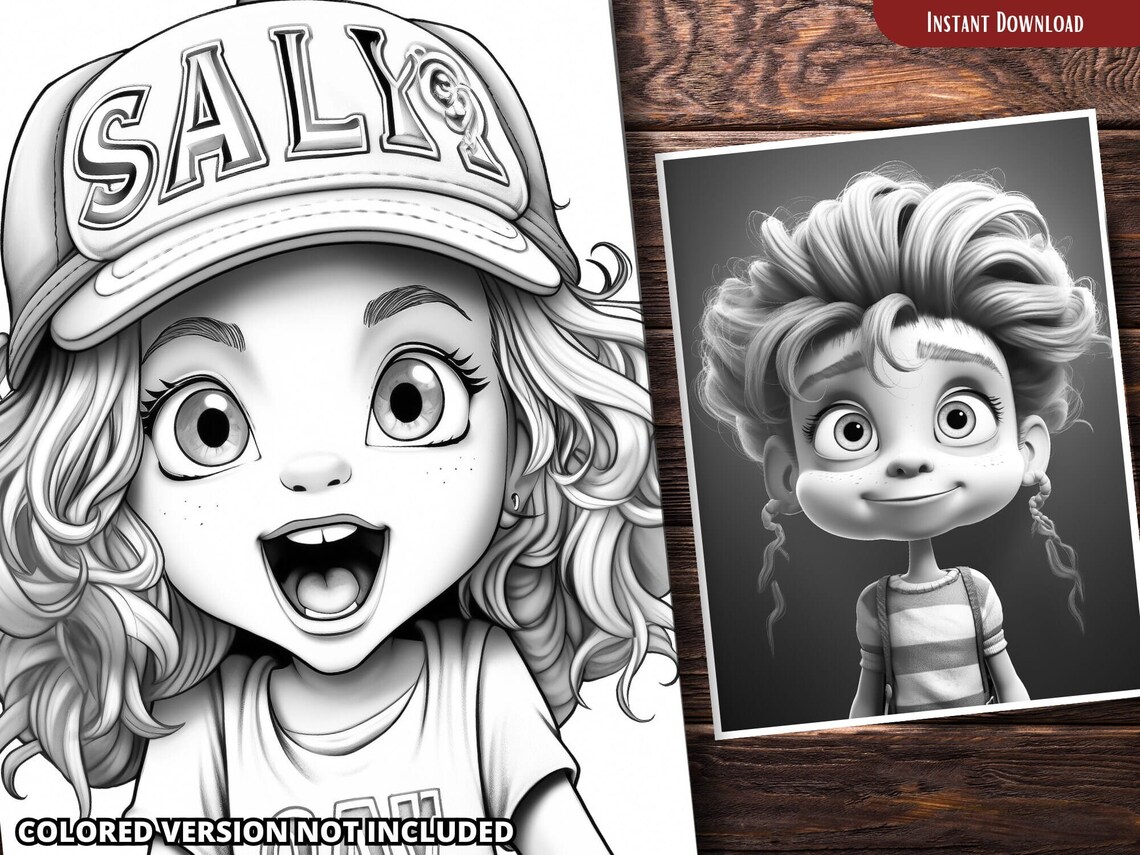Cute Sally Coloring Pages for Adults and for Kids, Grayscale Coloring ...