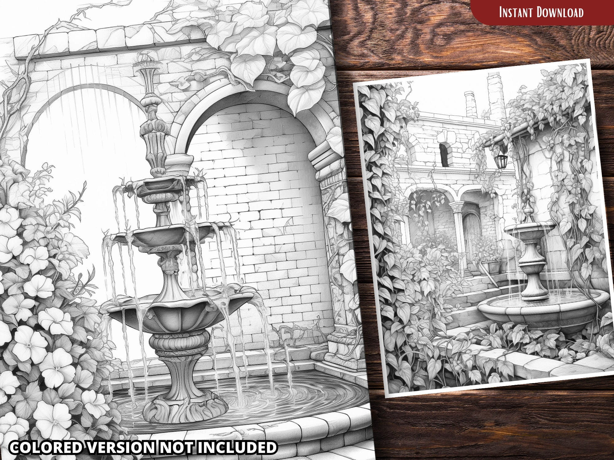 Victorian Fountain Coloring Pages for Adults and for Kids for Relax and ...
