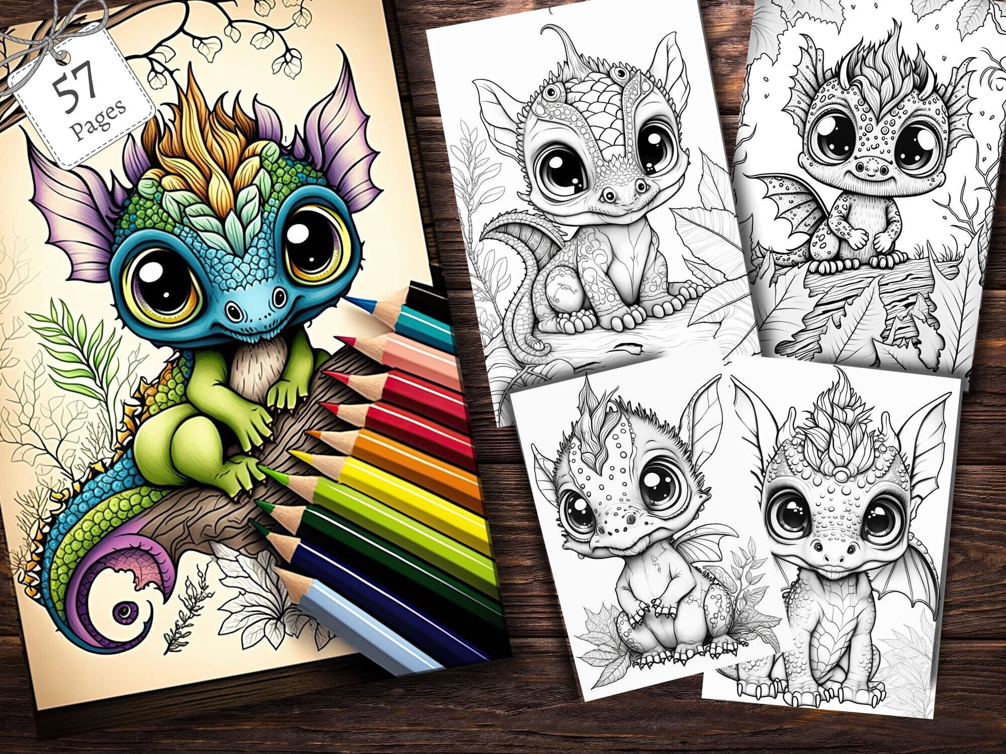 Baby Dragon Fantasy Coloring Pages for Adults and for Kids for Relax ...