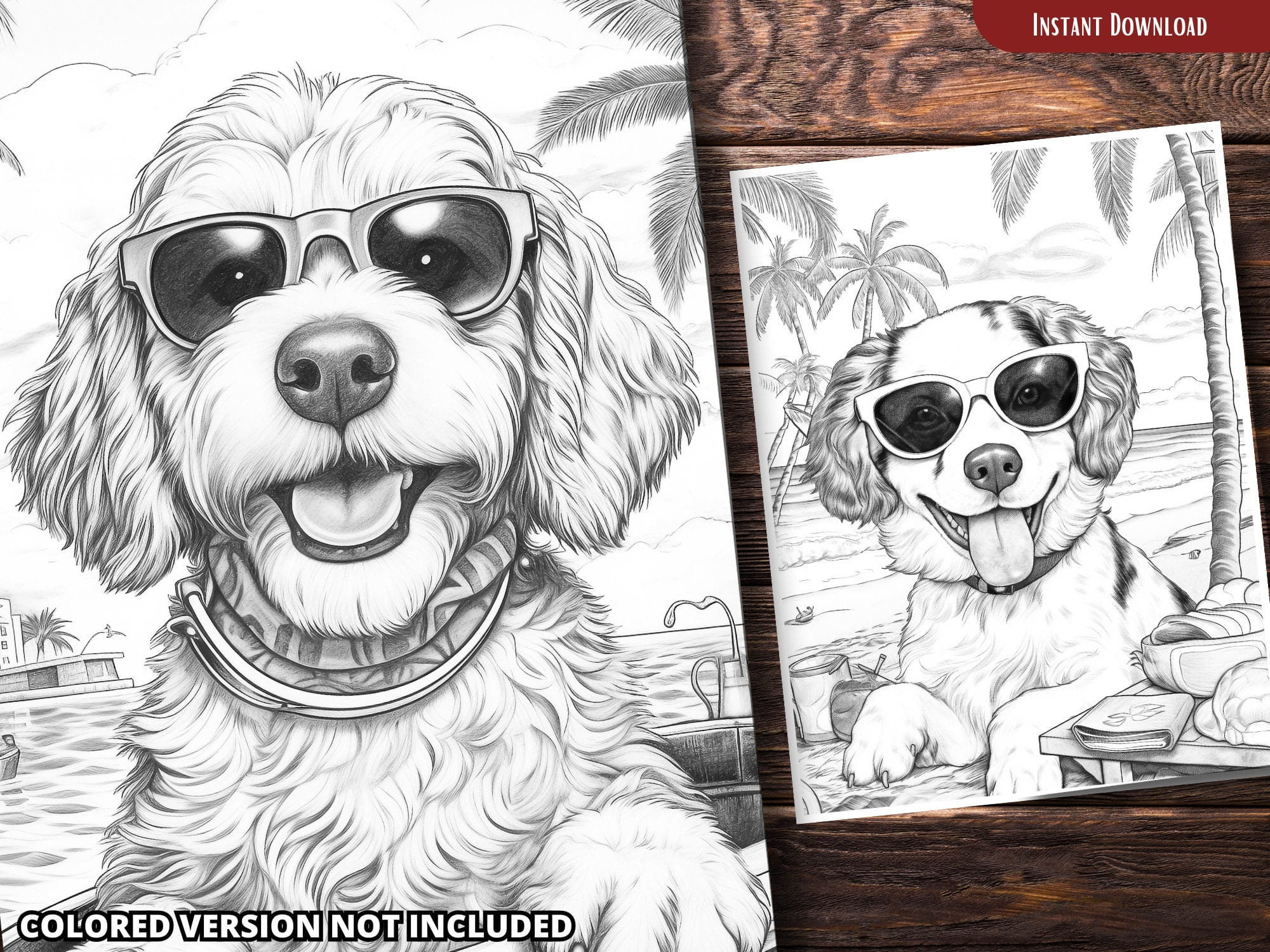 Summer Dogs Coloring Pages for Adults and for Kids for Relax and Stress ...