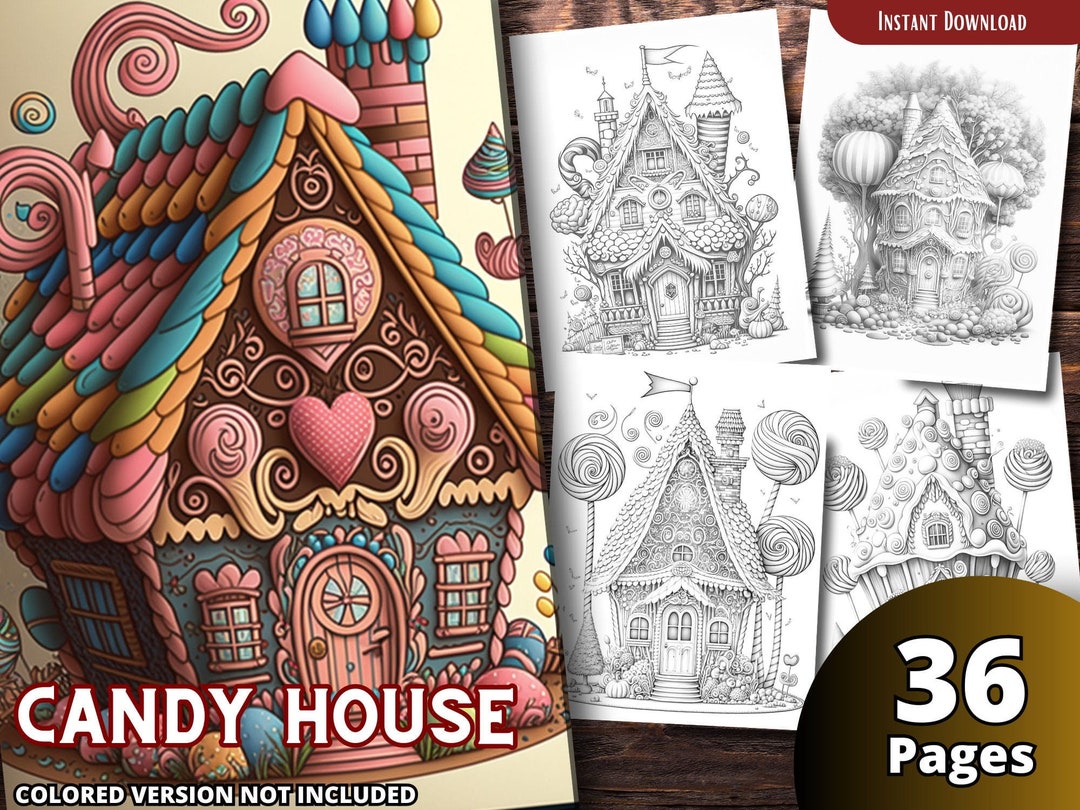 Candy House Coloring Pages for Adults and for Kids for Relax and Stress ...