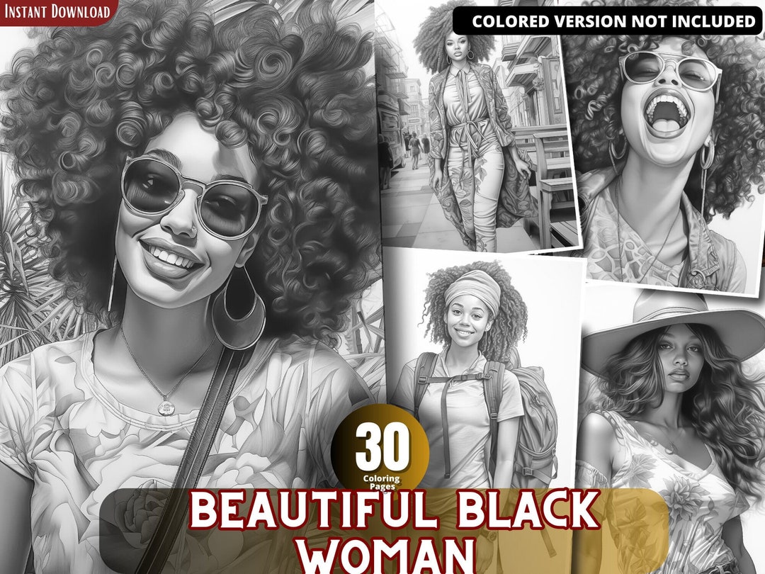 Beautiful Black Woman Coloring Pages for Adults and for Kids Grayscale ...