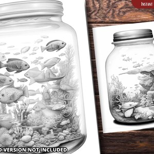Marine World Enclosed in Jar Coloring Pages for Adults and for Kids ...