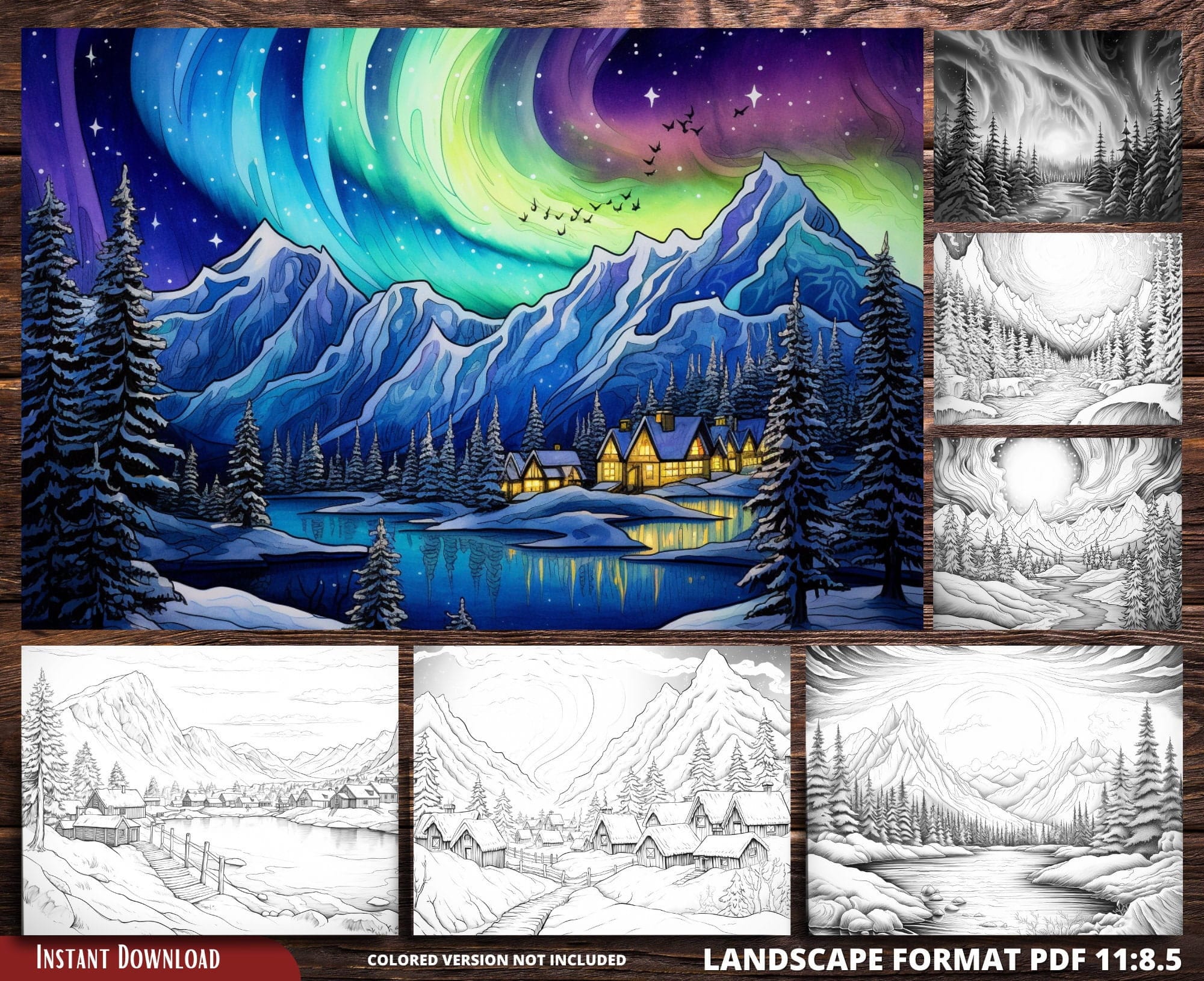 Northern Lights Coloring Pages for Adults and for Kids for Relax and ...