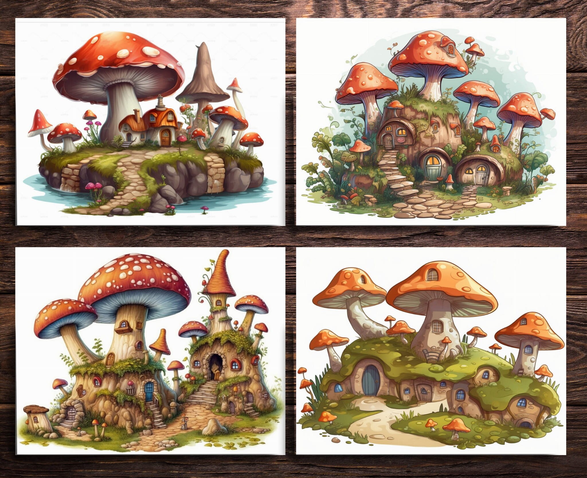 Mushroom House Village Coloring Pages for Adults and for Kids for Relax ...