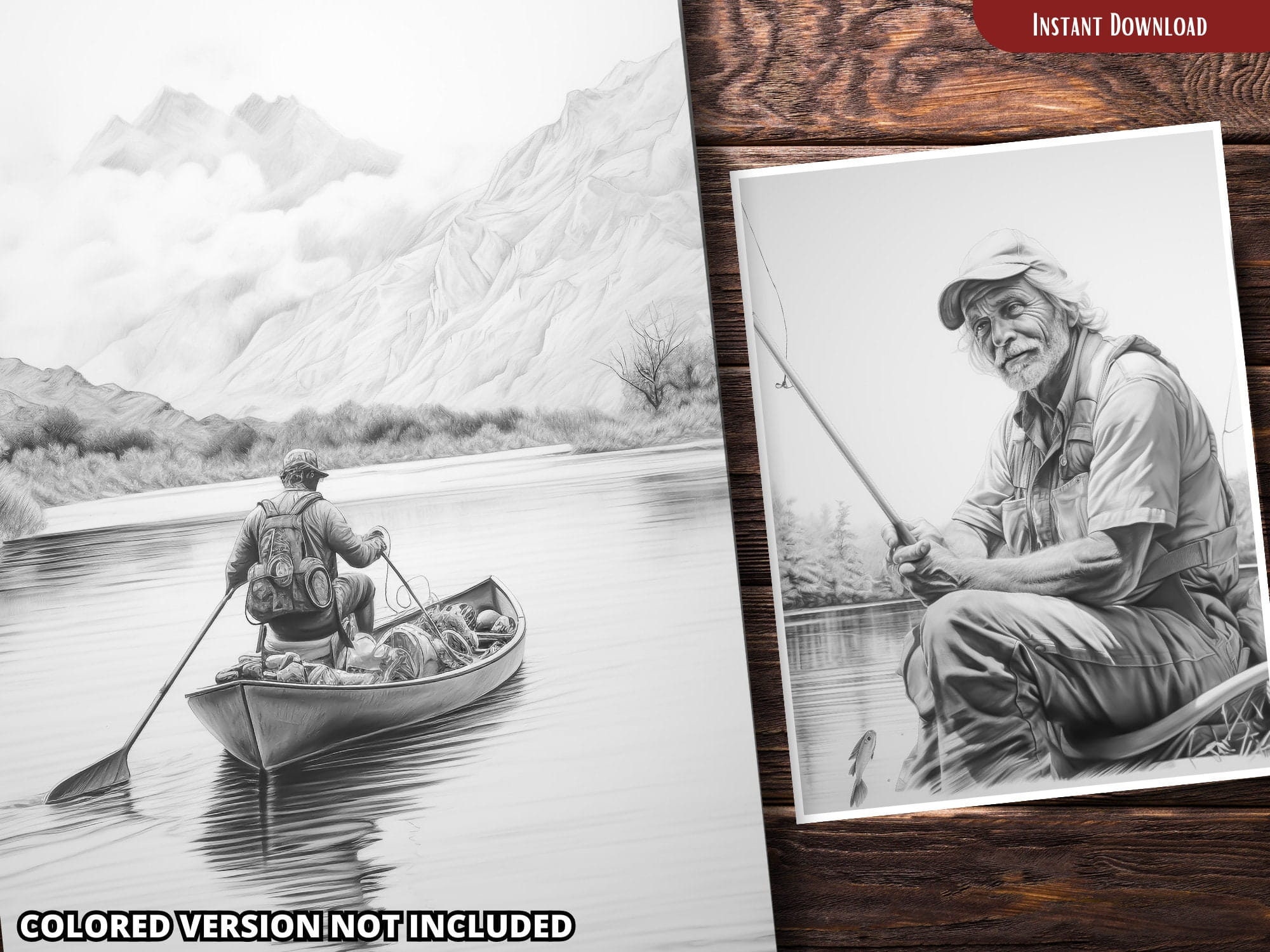 Fishing Coloring Pages for Adults and for Kids for Relax and Stress ...