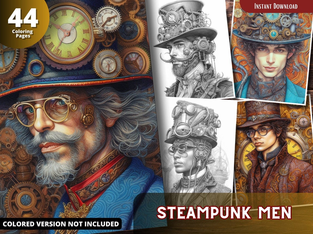 Steampunk Men Coloring Pages for Adults and for Kids for Relax and ...