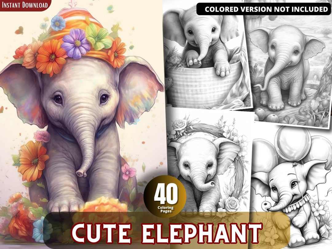 Cute Elephant Coloring Pages for Adults and for Kids for Relax and ...