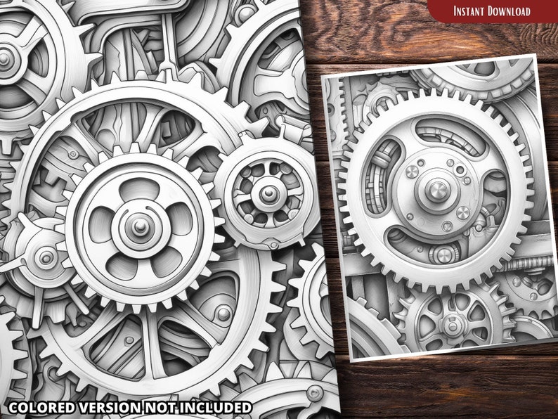 Gears Grayscale Coloring Book, Steampunk Style (printable PDF) - Etsy