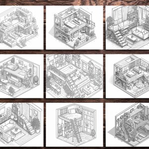 Mini House Interior Coloring Pages for Adults and for Kids for Relax ...