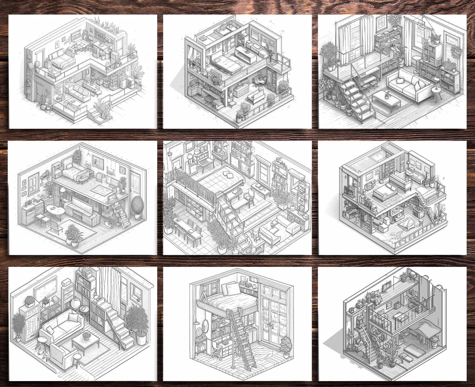 Mini House Interior Coloring Pages for Adults and for Kids for Relax ...