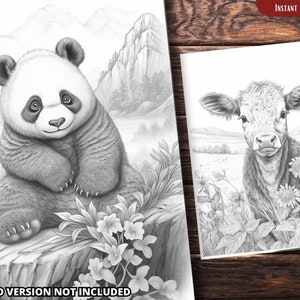 Baby Animals Coloring Pages for Adults and for Kids, Grayscale Coloring ...