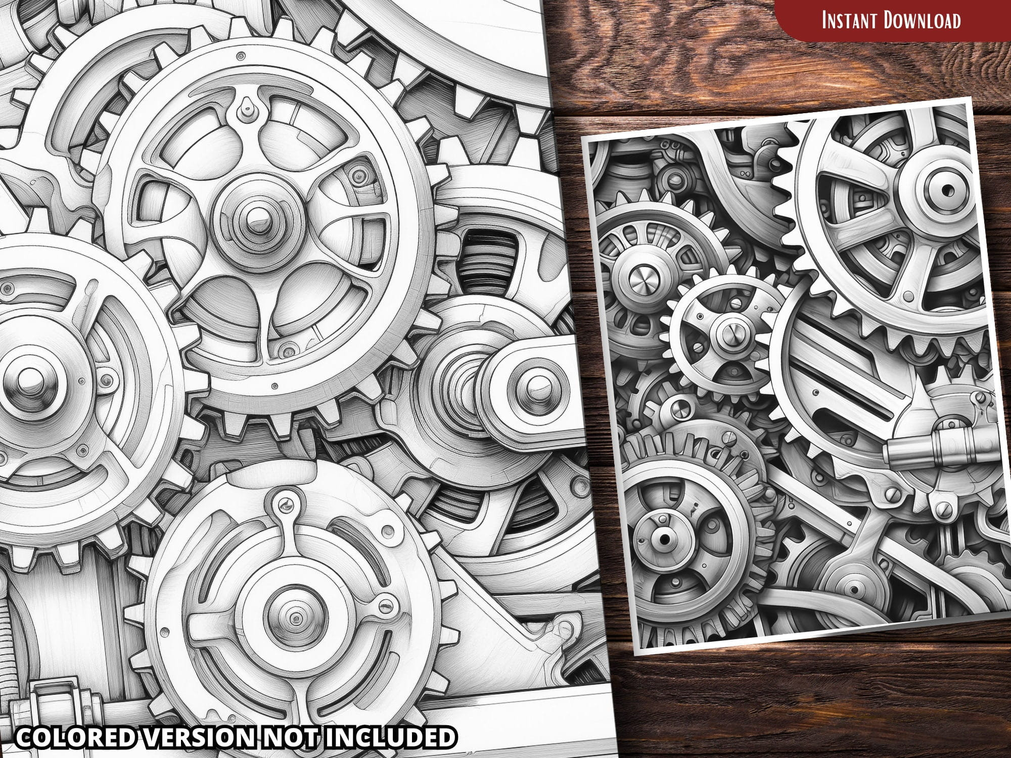 Gears Coloring Pages for Adults and for Kids, Grayscale Coloring Book ...
