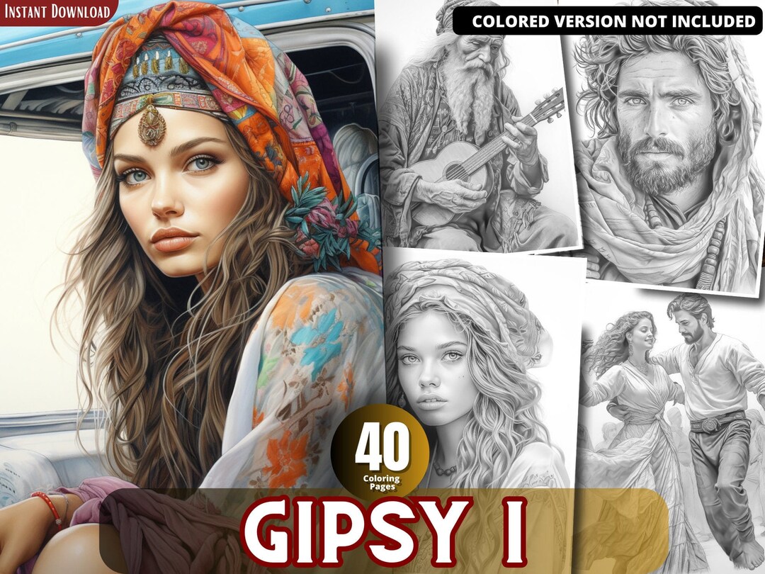 Gypsy Coloring Pages for Adults and for Kids Grayscale Coloring ...