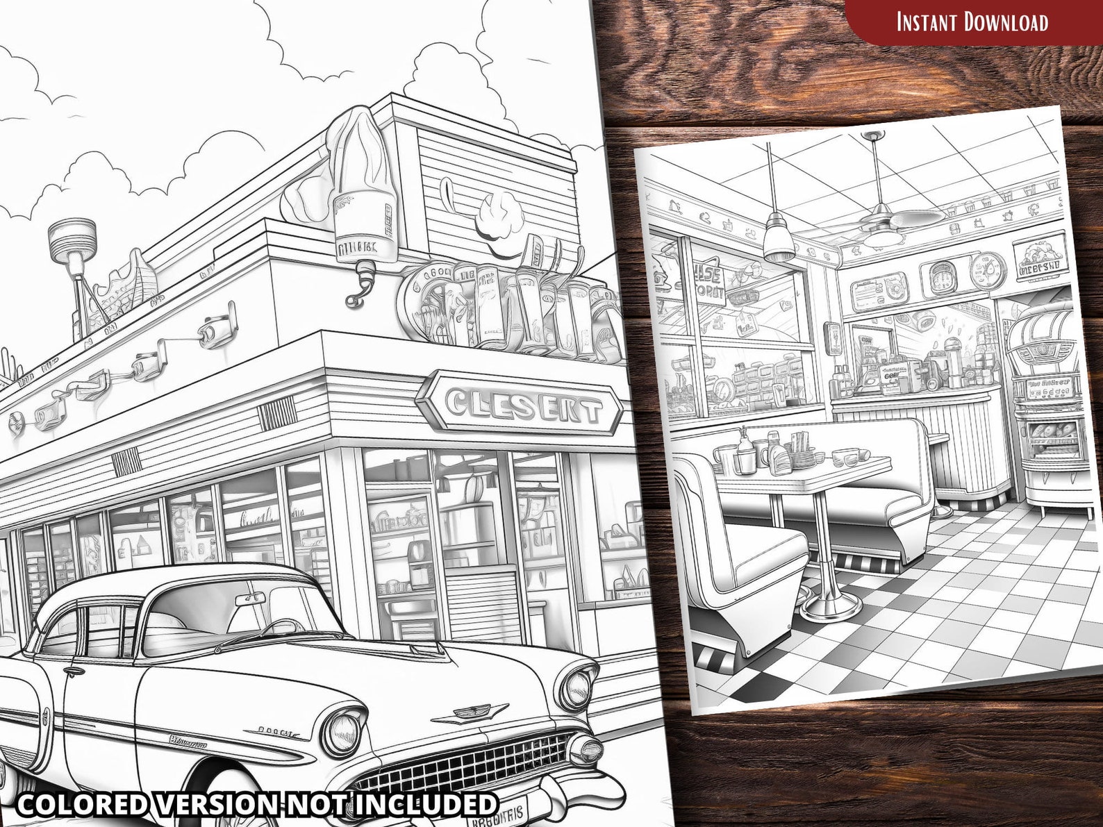 Classic 1950s Diner Coloring Pages for Adults and for Kids for Relax ...
