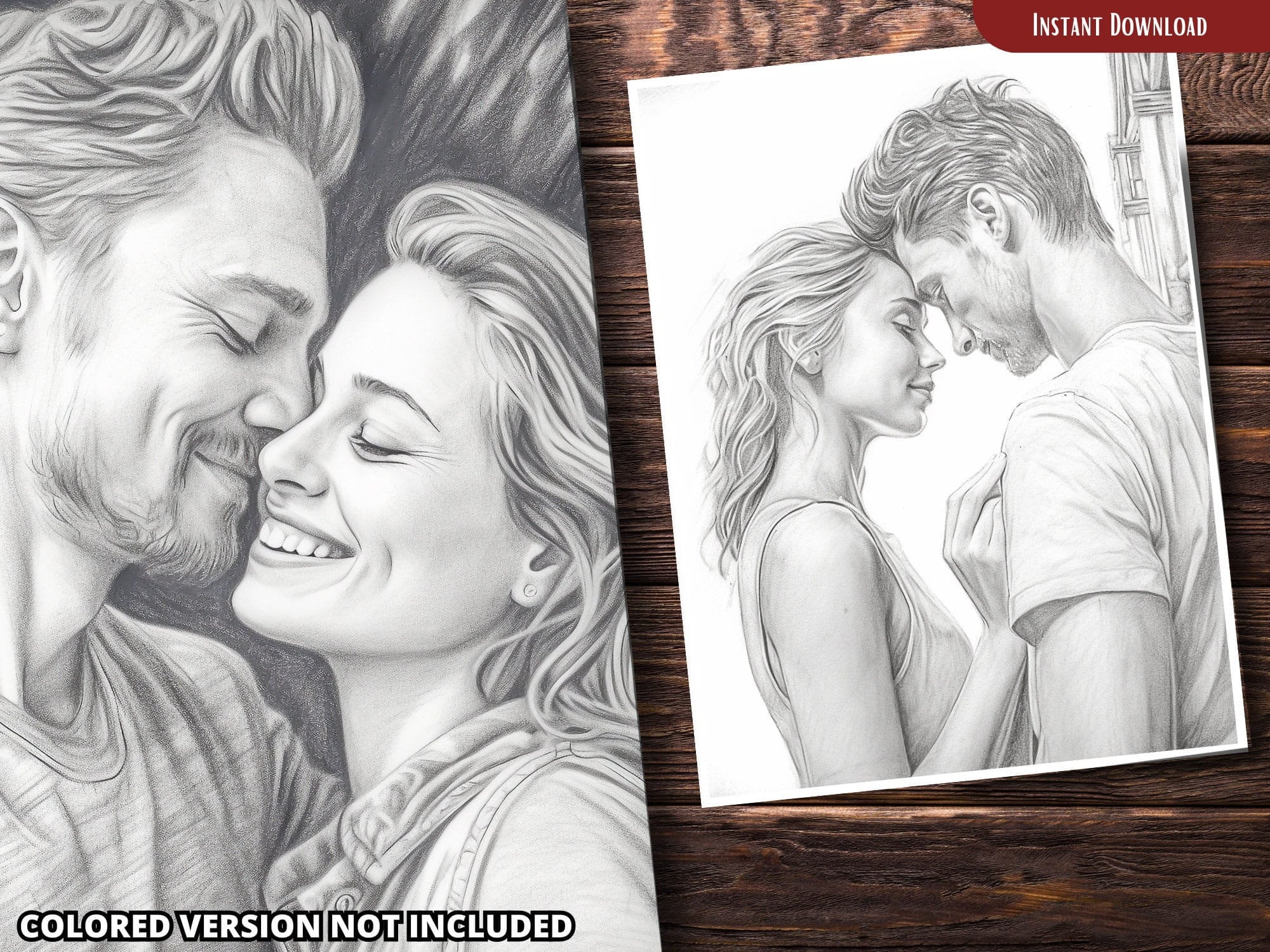 Couple Coloring Pages for Adults Relax and Stress Relief, Grayscale ...