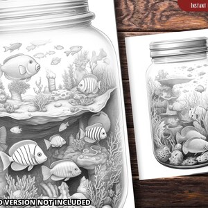 Marine World Enclosed in Jar Coloring Pages for Adults and for Kids ...