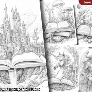 Magic Book Grayscale Coloring Pages for Adults and Kids (printable PDF ...