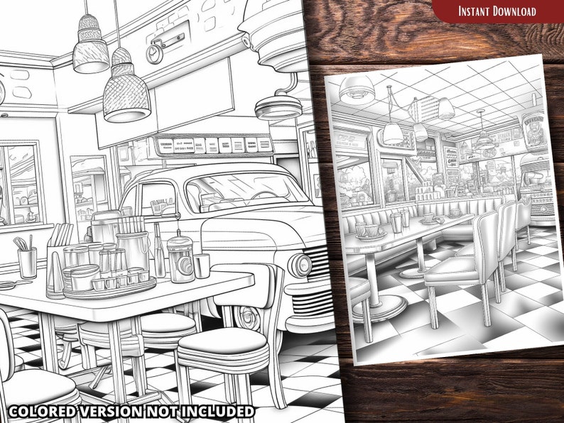 Classic 1950s Diner Coloring Pages for Adults and for Kids for Relax ...