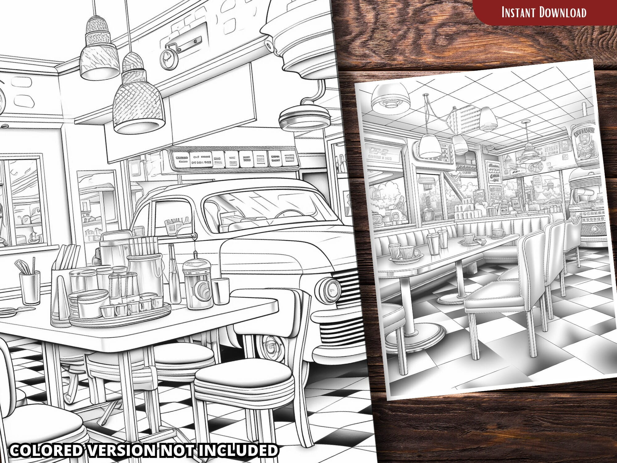 Classic 1950s Diner Coloring Pages for Adults and for Kids for Relax ...
