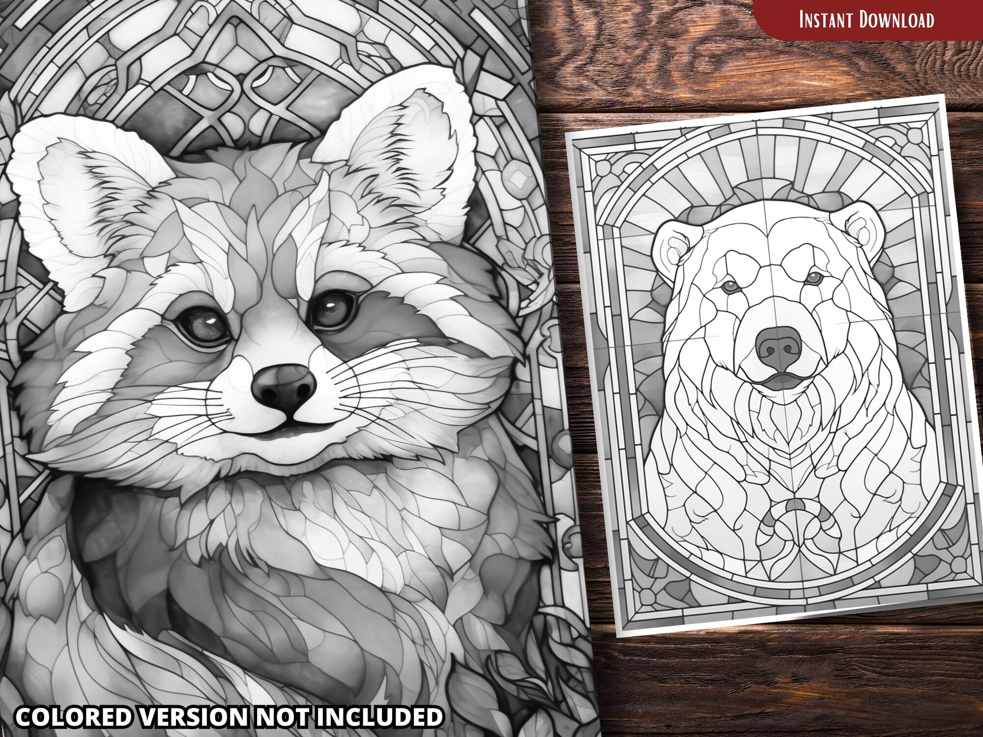 Stained Still Glass Animals Coloring Pages for Adults and for Kids for ...