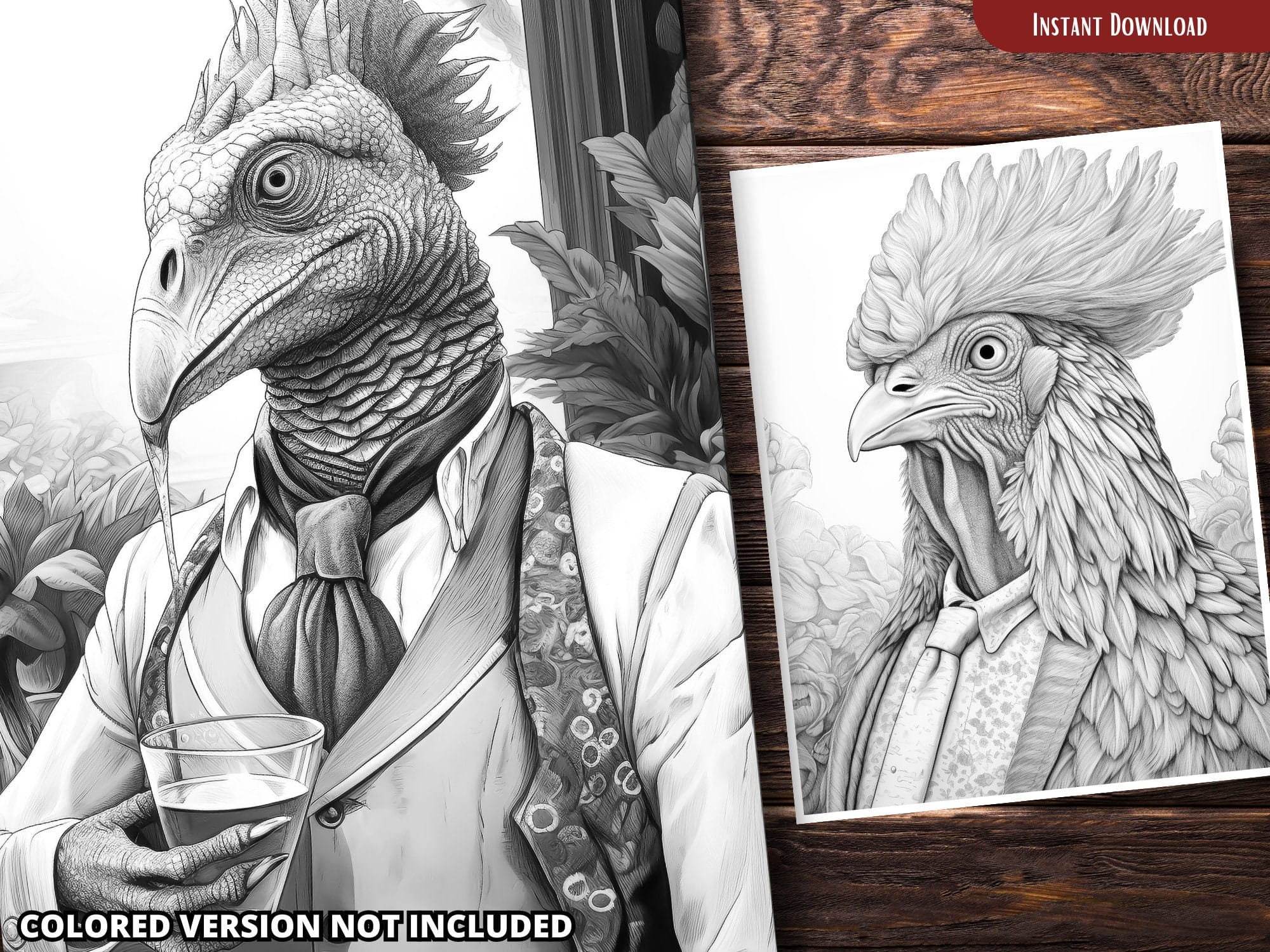 Animal Business Coloring Pages for Adults and for Kids Grayscale ...