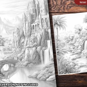 Fantasy Landscape Grayscale Coloring Book, AI Art (printable PDF) - Etsy