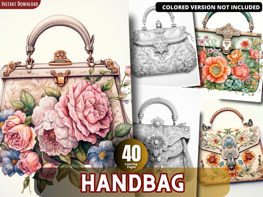 Handbag Coloring Pages for Adults and for Kids Grayscale Coloring ...