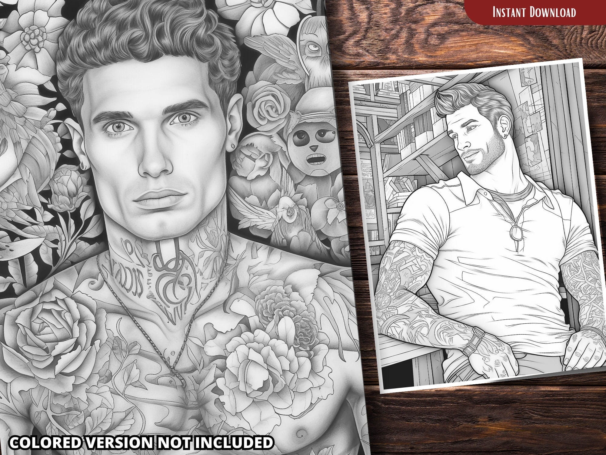 Tattoo Men Coloring Book – 50 Grayscale Pages (printable PDF File) - Etsy