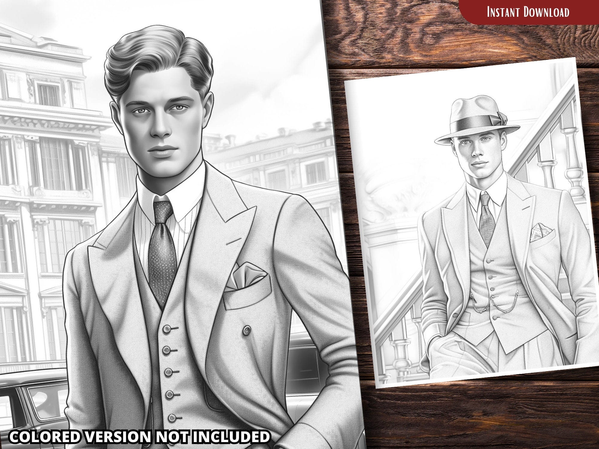 Men's Fashion Coloring Pages for Adults and for Kids Grayscale Coloring ...