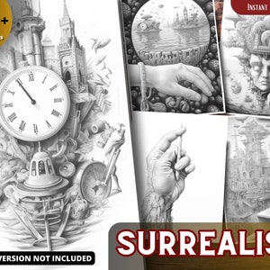 Surrealism Grayscale Coloring Book for Adults and Kids (printable PDF ...
