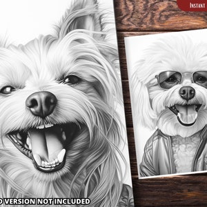 Crazy Dog Coloring Pages for Adults and for Kids, Grayscale Coloring ...