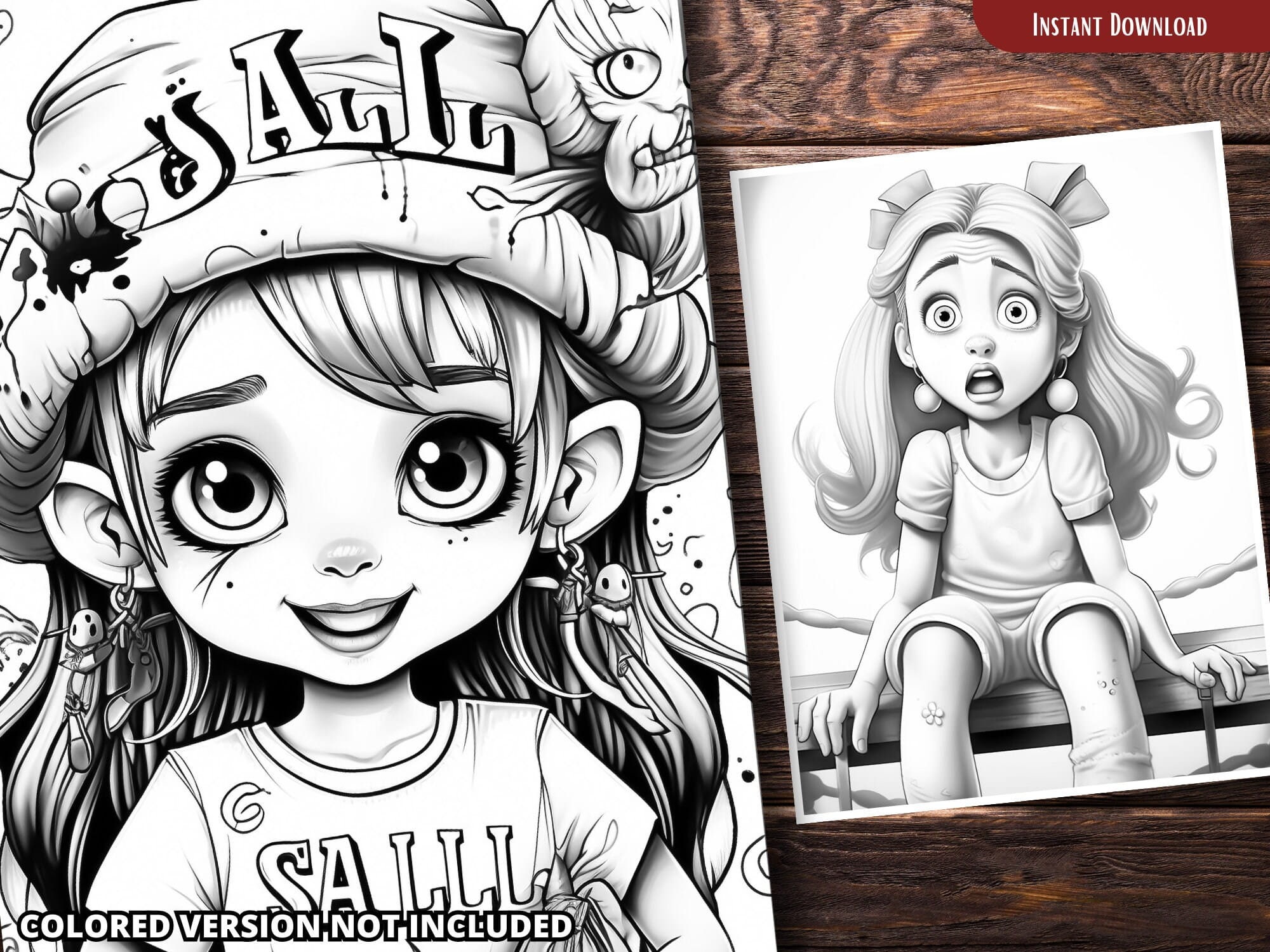 Cute Sally Coloring Pages for Adults and for Kids, Grayscale Coloring ...