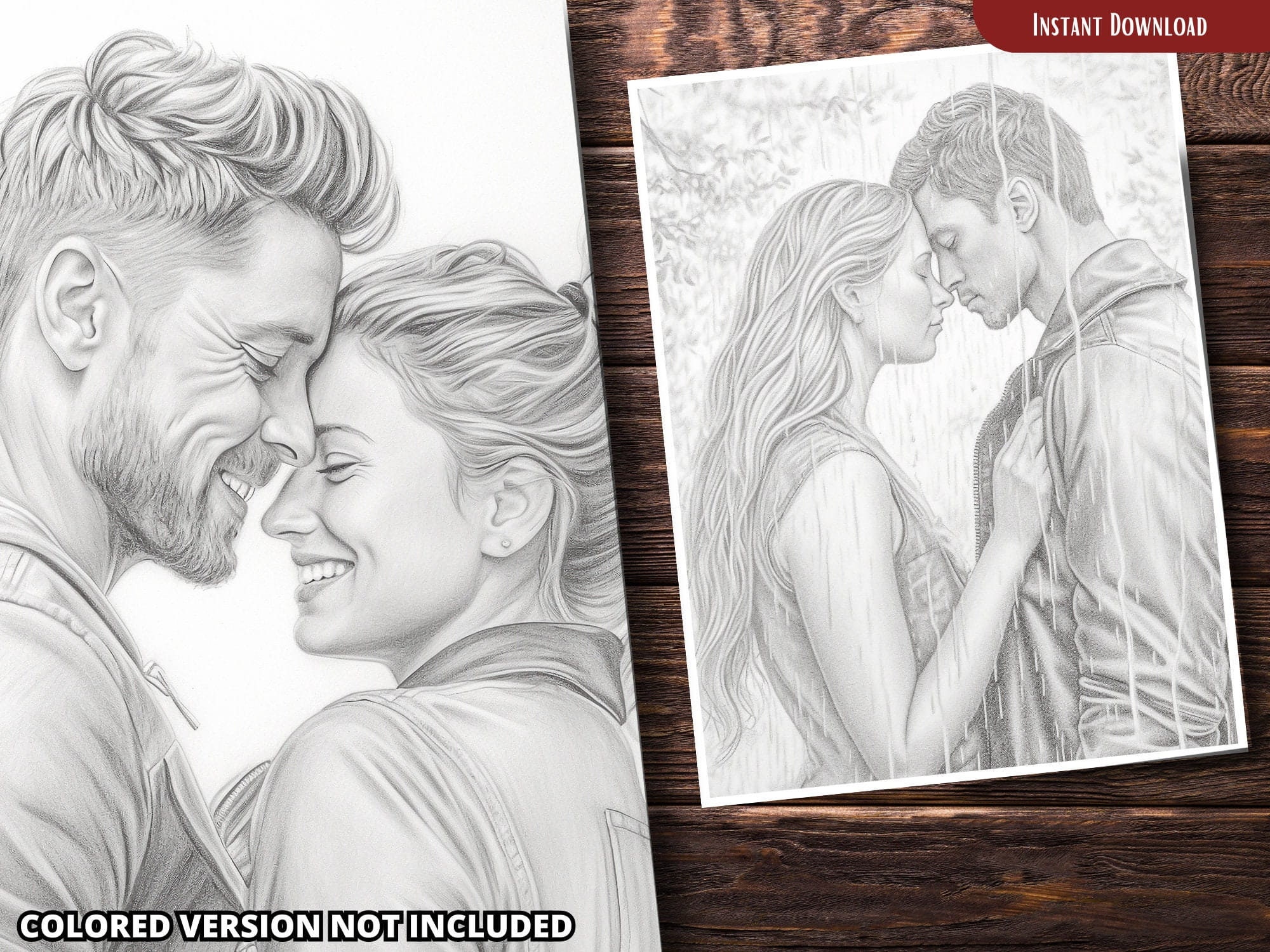 Couple Coloring Pages for Adults Relax and Stress Relief, Grayscale ...