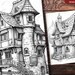 Medieval House Coloring Pages, Grayscale Stress Relief (printable PDF ...