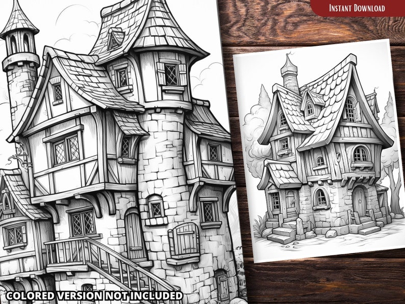 Medieval House Coloring Pages for Adults and for Kids for Relax and ...