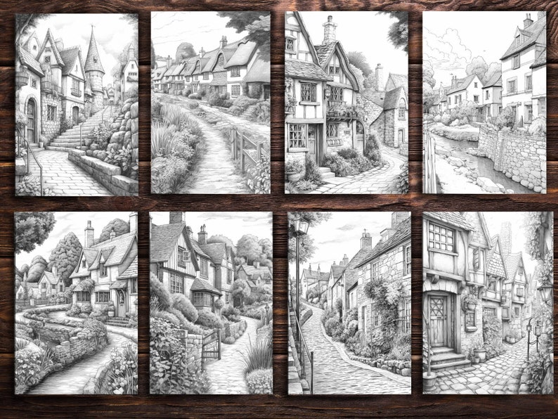 English Countryside Village Coloring Pages for Adults and for Kids for ...