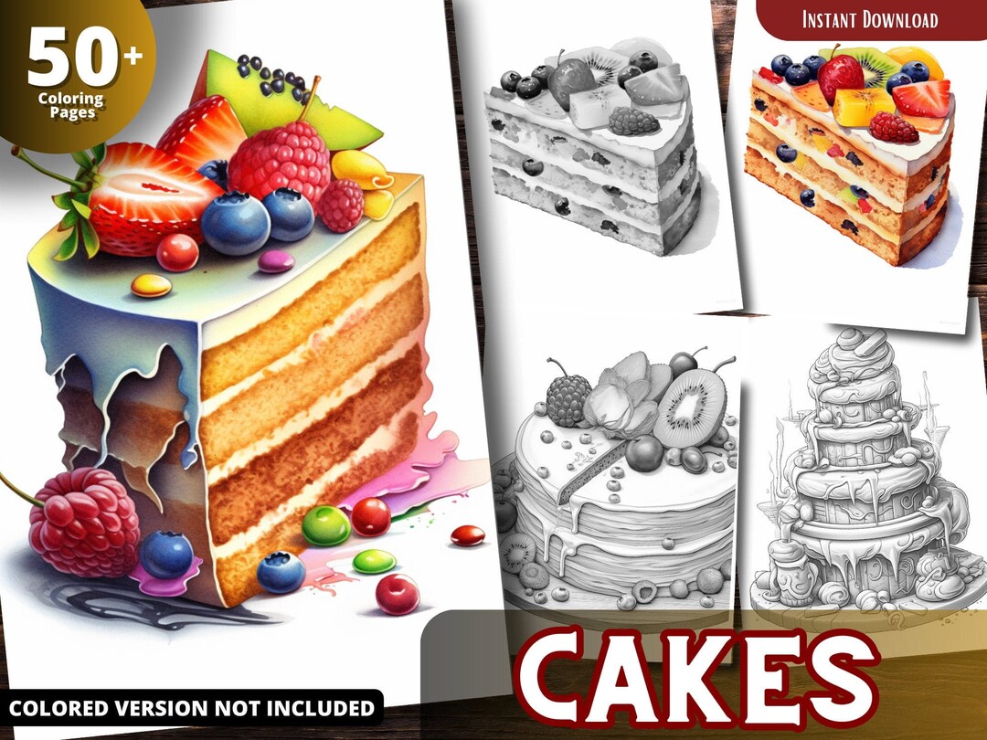 Cakes Coloring Pages for Adults and for Kids for Relax and Stress ...