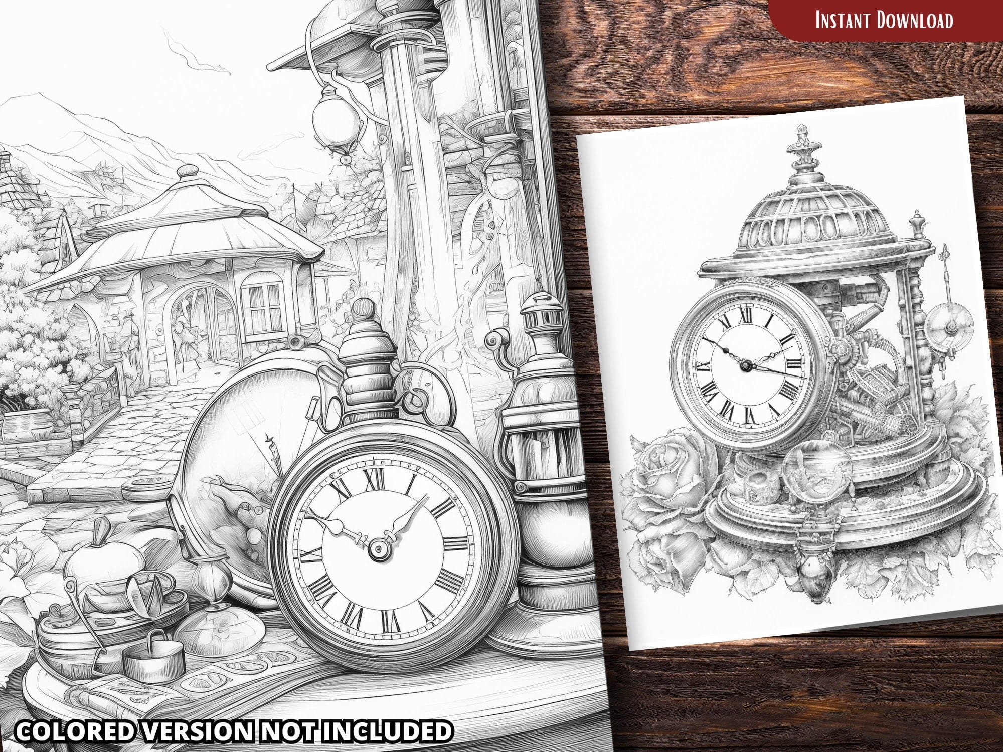 Clock Coloring Pages for Adults and for Kids for Relax and Stress ...