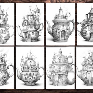 Teacup Fairy House Coloring Pages for Adults and for Kids for Relax and ...