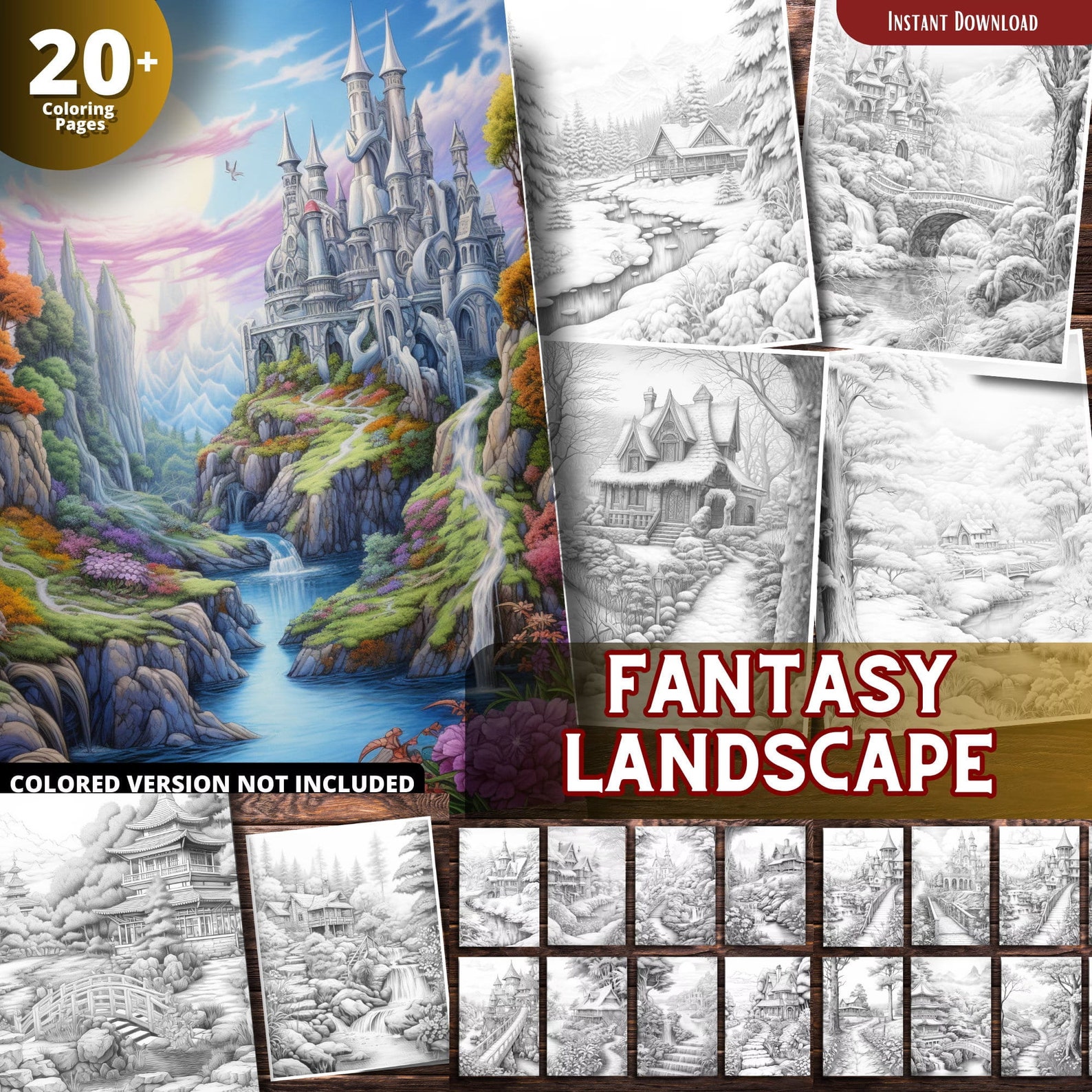 Fantasy Landscape Grayscale Coloring Book, AI Art (printable PDF) - Etsy