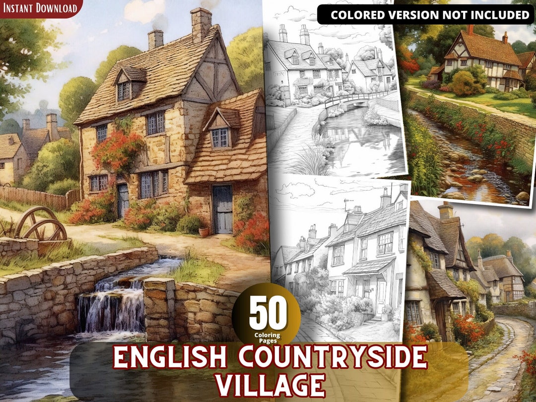 English Countryside Village Coloring Pages for Adults and for Kids for ...