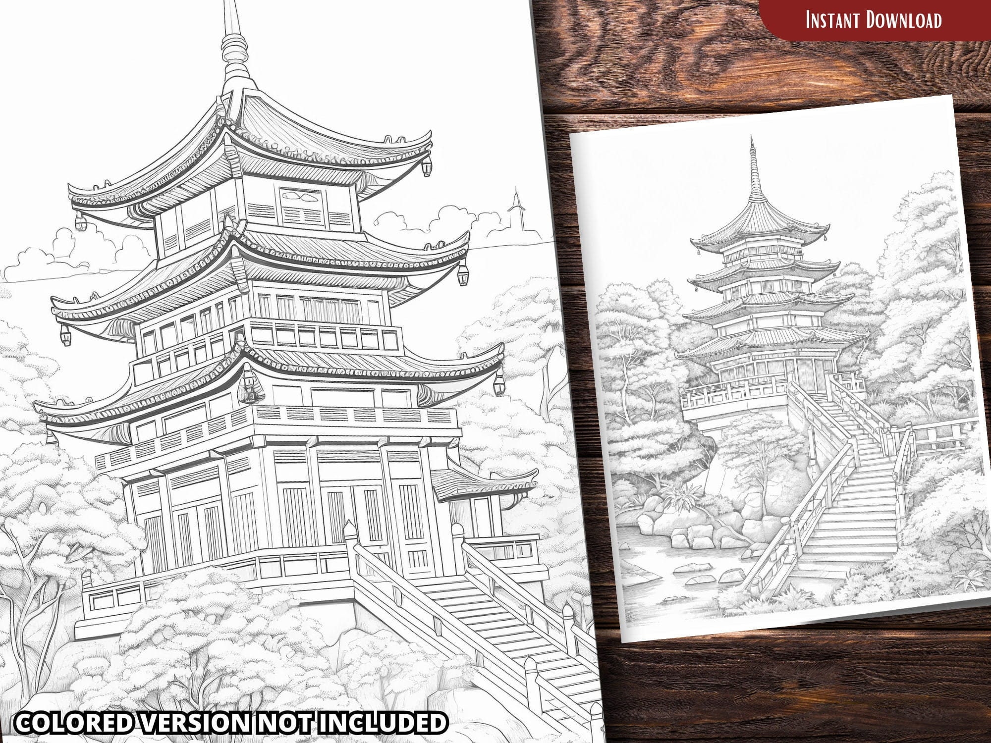 Pagoda Coloring Pages for Adults and for Kids for Relax and Stress ...