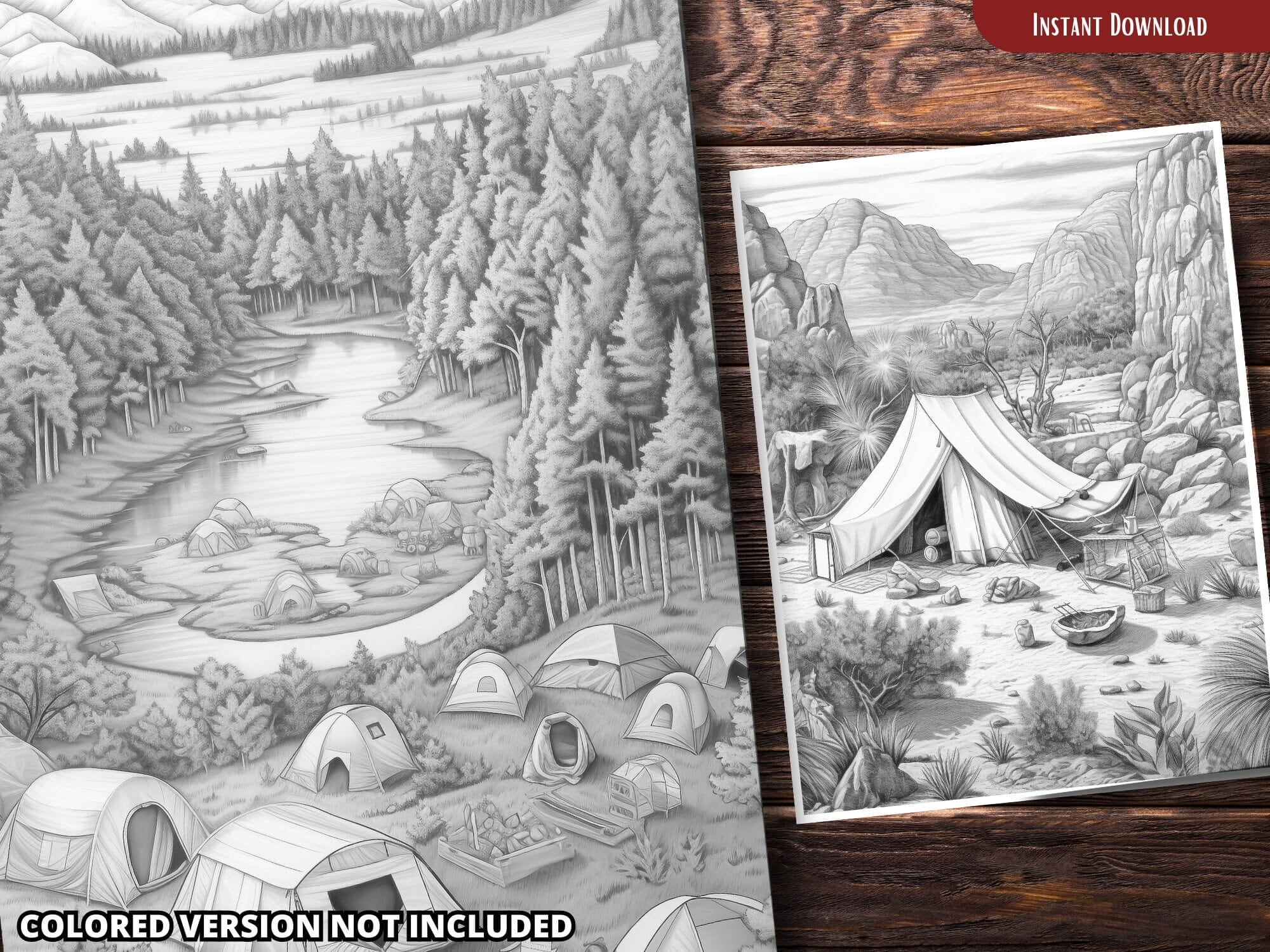 Camping Coloring Book, Landscape Coloring Pages for Adults and for Kids ...