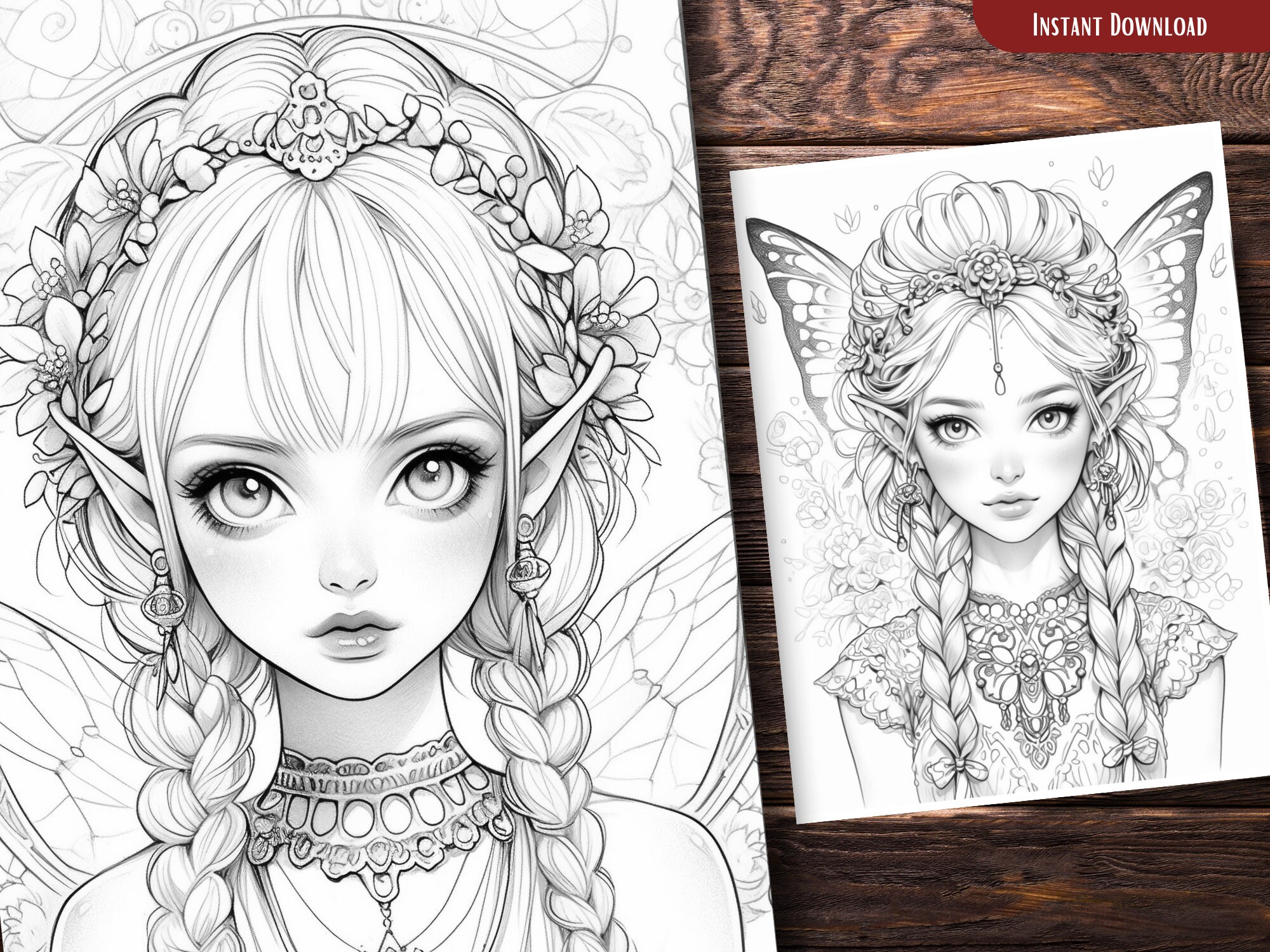 Butterfly Fairy, Coloring Pages for Adults and for Kids for Relax and ...