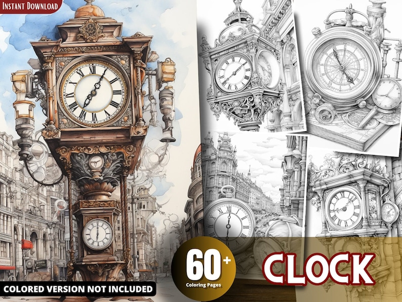 Clock Coloring Pages for Adults and for Kids for Relax and Stress ...