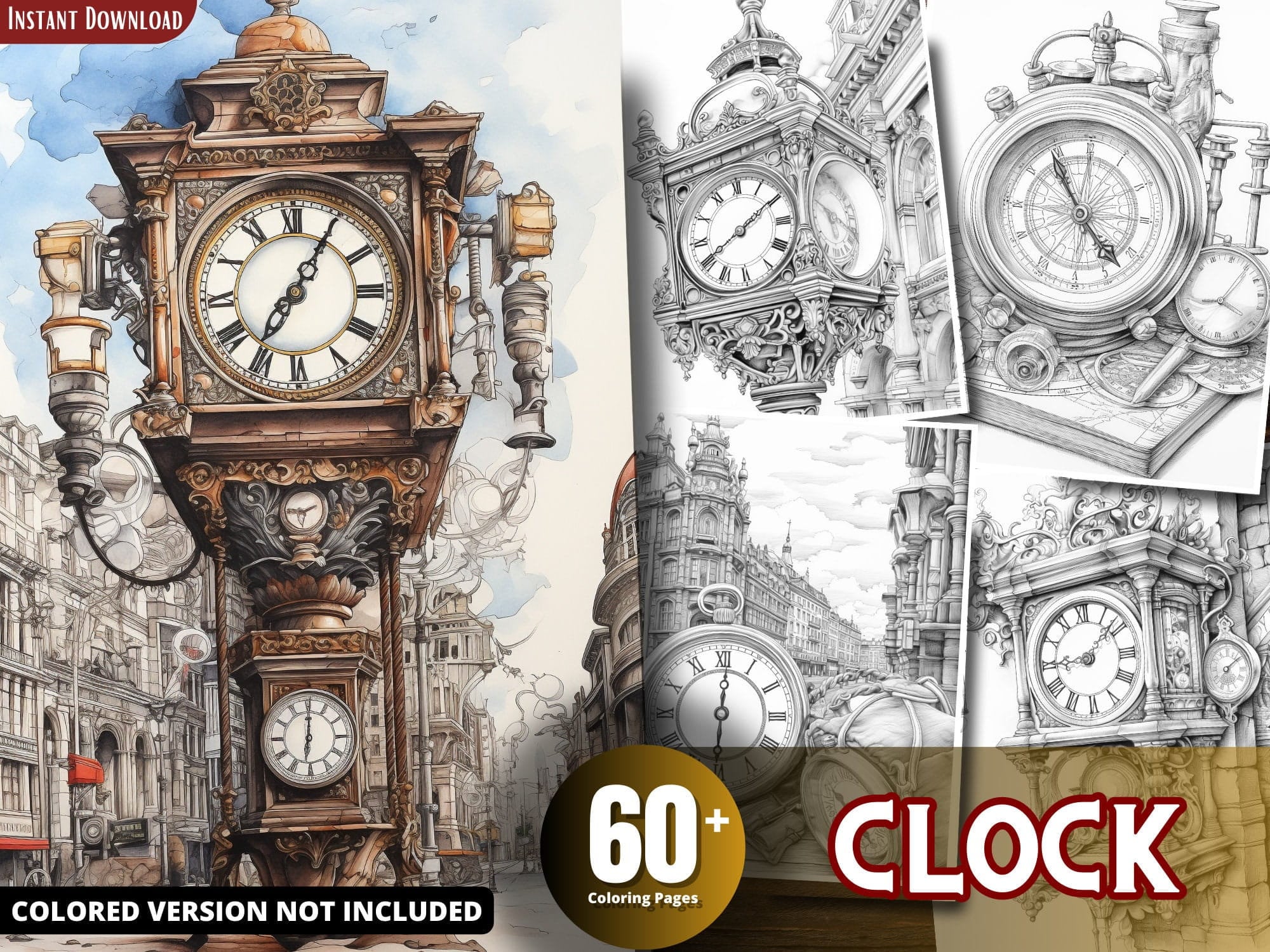 Clock Coloring Pages for Adults and for Kids for Relax and Stress ...