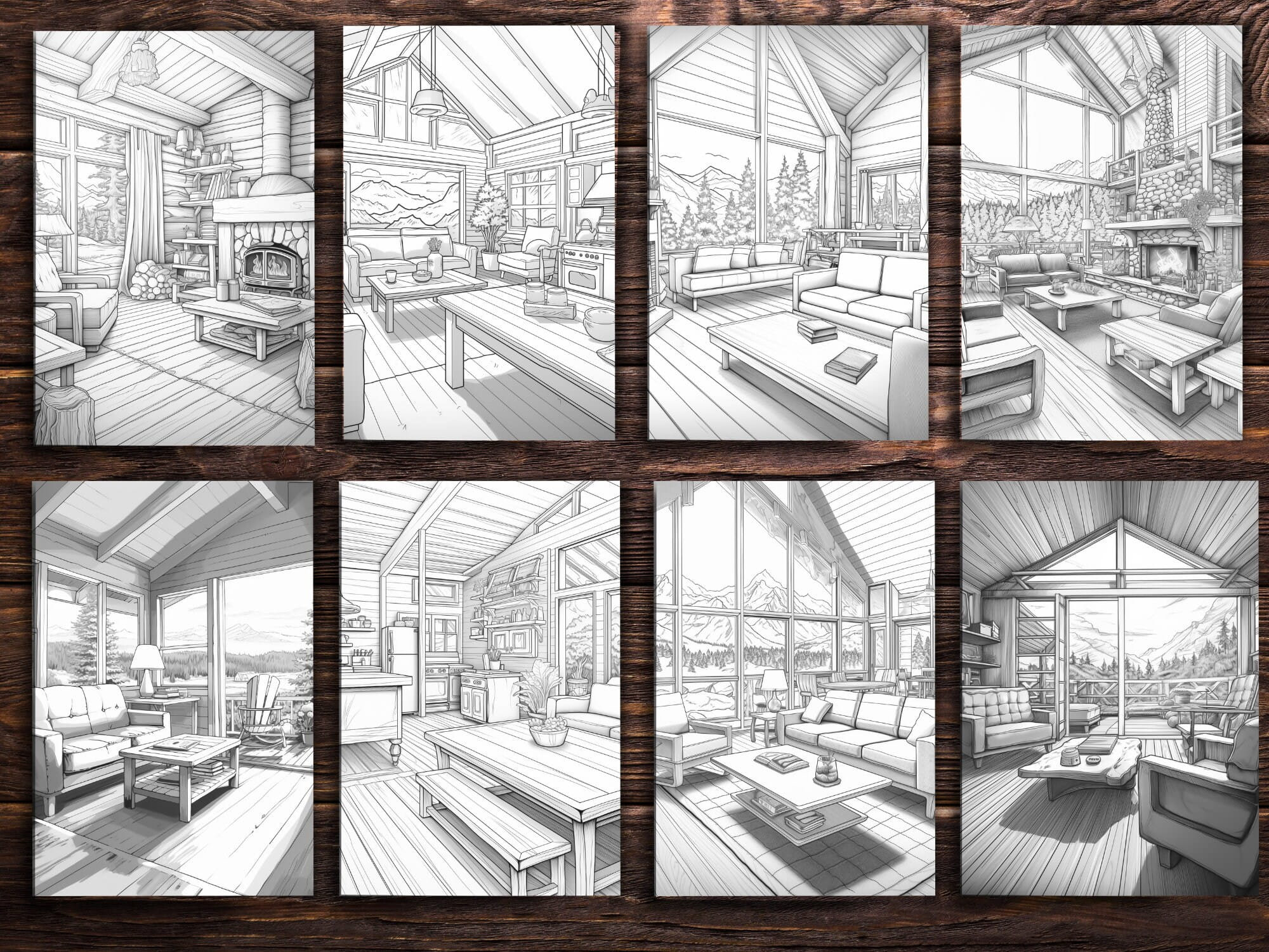 Cabin Interior Relaxing Places Coloring Pages for Adults and for Kids ...