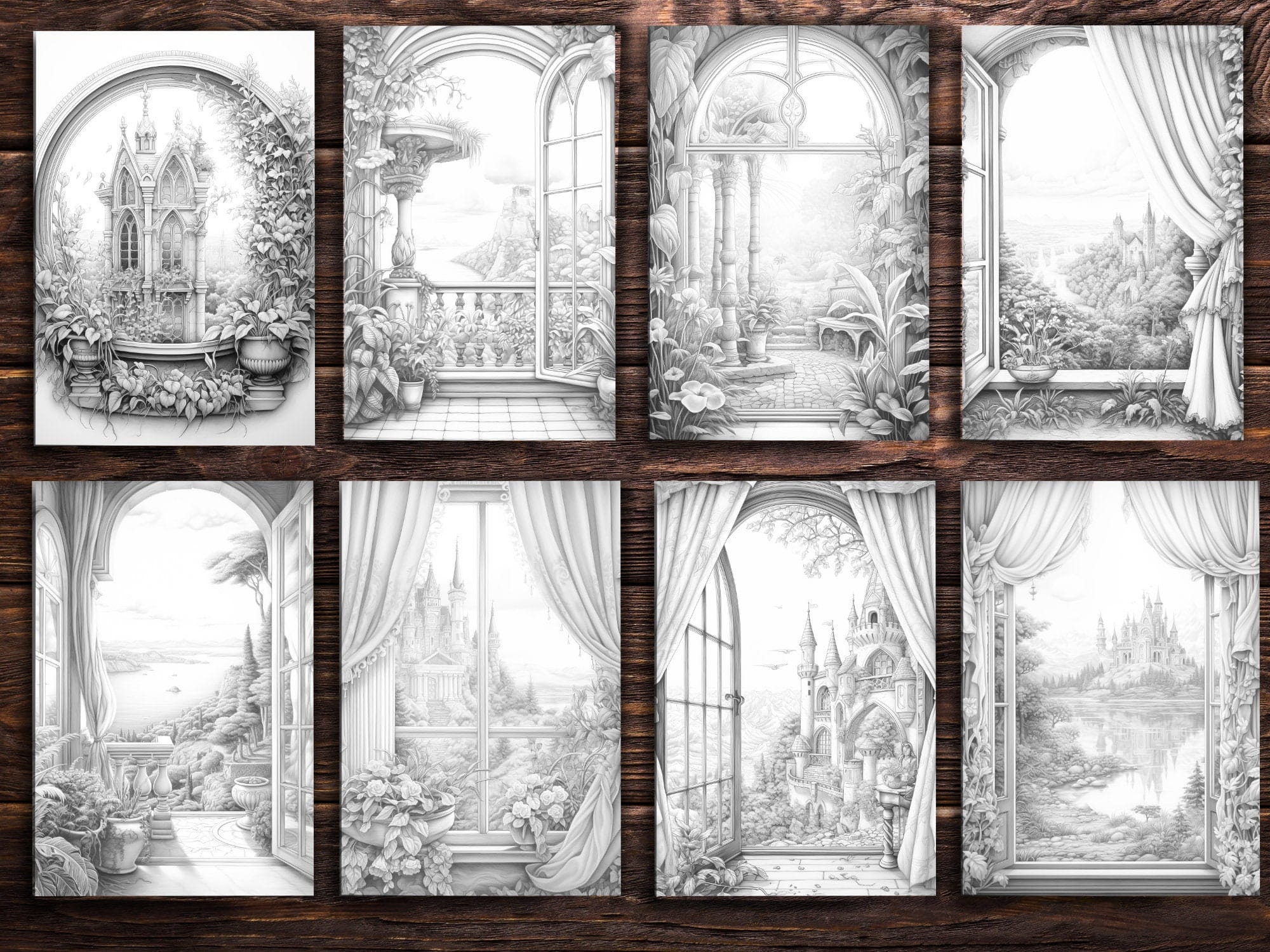 Magical Fantasy Window Coloring Pages for Adults and for Kids for Relax ...